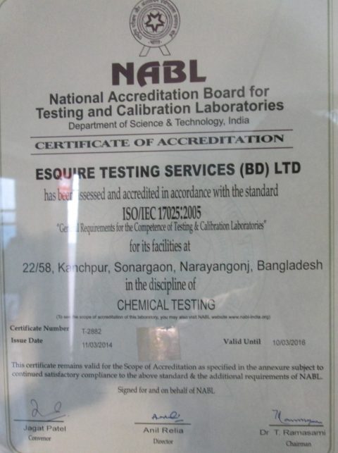 NABL Certificate-Chemical - Esquire Knit Composite PLC.